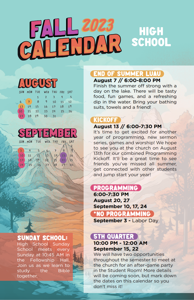 Student Fall Calendar 2023 - Mt. Horeb Church